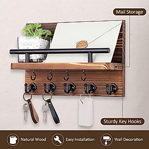 Nekon Key Holder for Wall with Shelf, Entryway Wall Organization with 9 Hooks, 9.8 Inch Wooden Key and Mail Holder with Mounting Screw Pack (Brown)