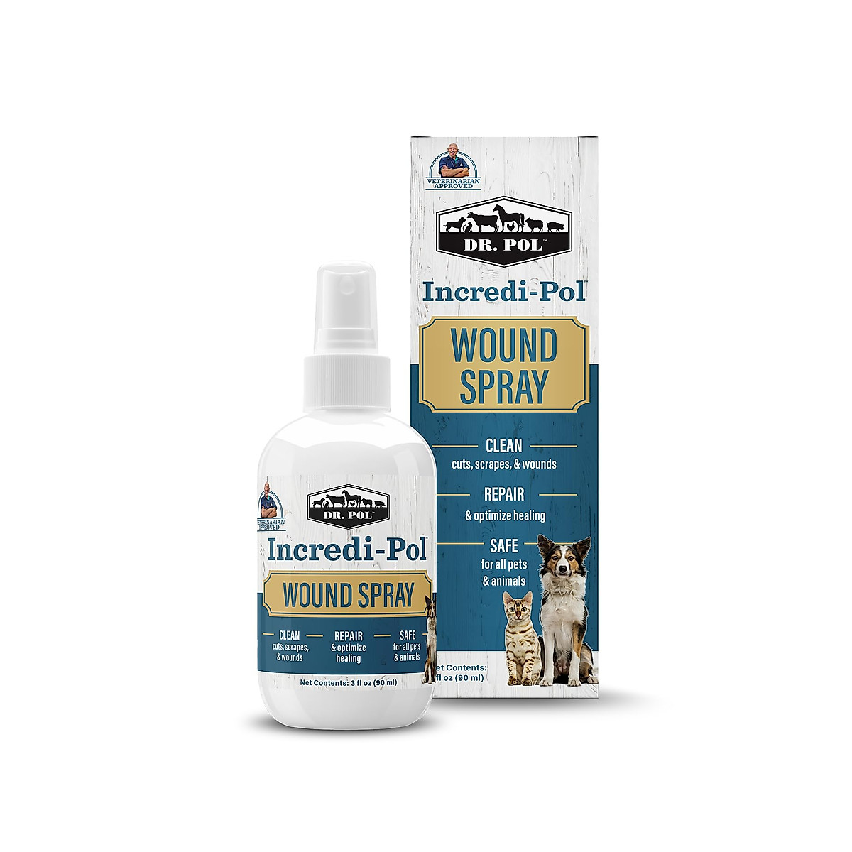 Dr. Pol Incredi-Pol Wound Spray for Dogs, Cats, Horses, and All Animals - Dog Wound Care to Clean Cuts, Scrapes, Hot Spots, and More - Repair Skin and Promote Healing - 3 Fluid Ounces