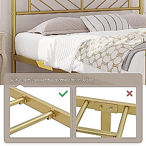 Yaheetech Full Size Platform Bed Frame with Arrow Design Headboard,13 Inches Metal Mattress Foundation for Storage,No Box Spring Needed,Easy Assembly,Modern,Antique Gold