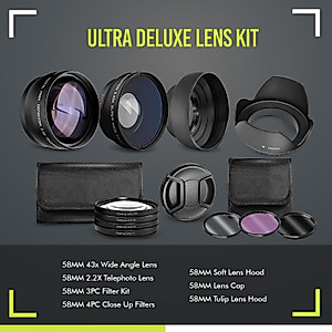 Ultra Deluxe Lens Kit for Canon EOS M50 Mark II with 55-200mm, Fujifilm XT-200 with 15-45mm, Nikon Z5 with 24-50mm, D3100, D3200, D3300, D5100, D5200, D5300, D5500 with NIKKOR 18-55mm Lens