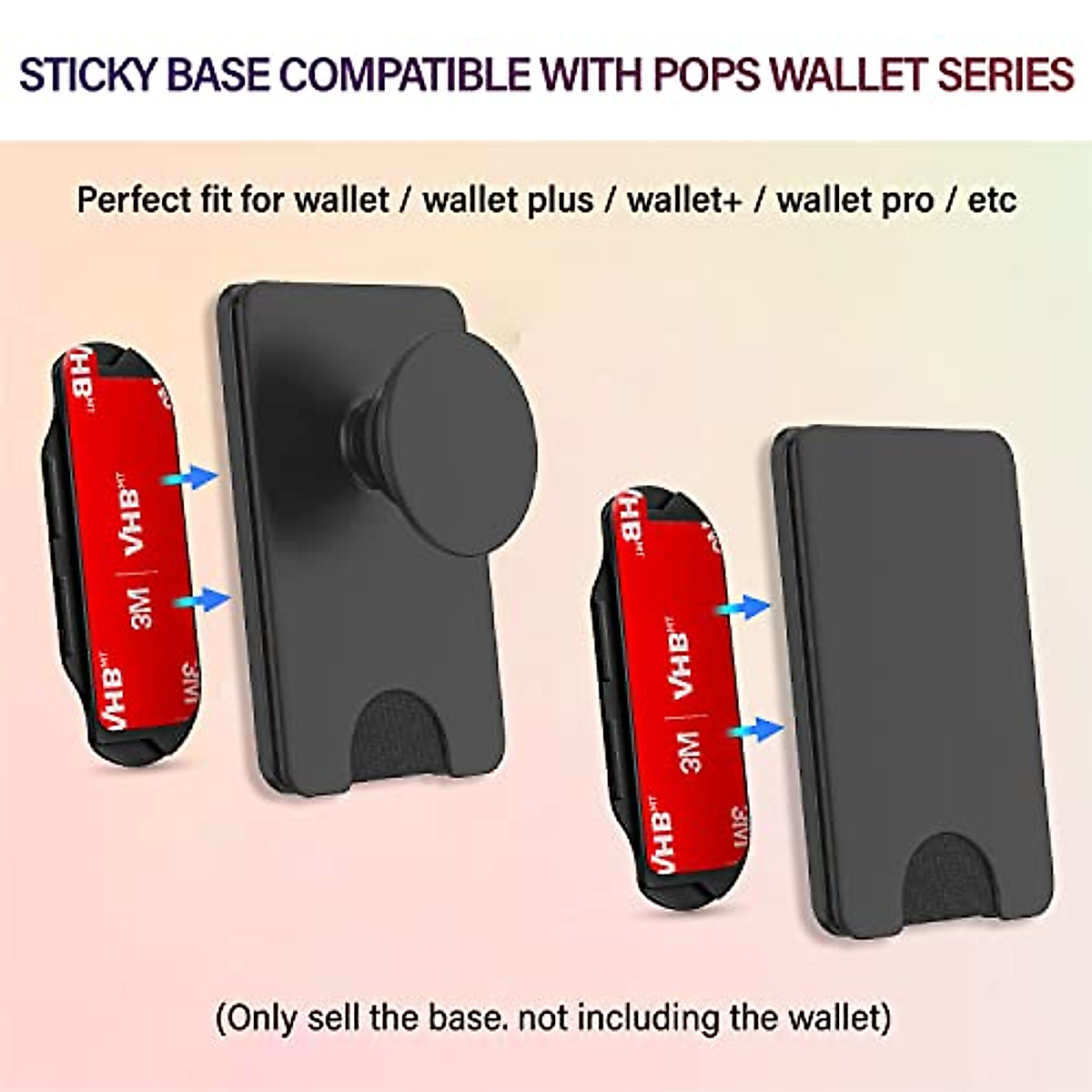 3PCS Adhesive Base Replacement for Pops Wallet+, Detachable Sticky Plastic Part Strips for Socket Wallet Plus & Wallet Case Back with Extra 3Pack 3M VHB Sticker Tapes, Sleeve Attachment Piece Black