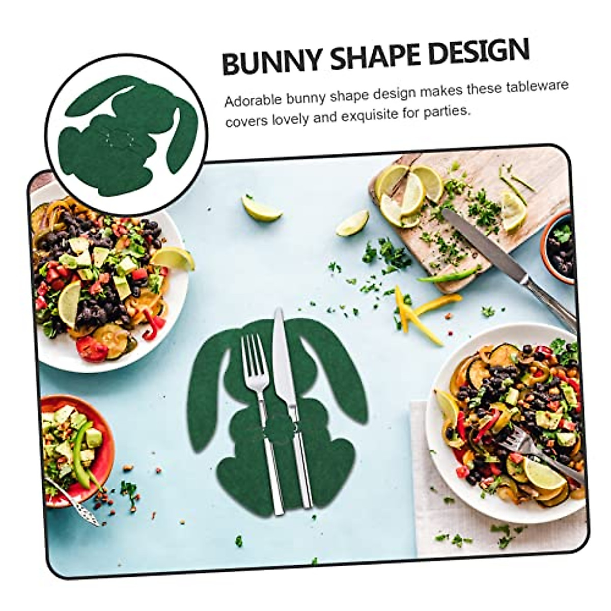 DOITOOL 12pcs Rabbit Tableware Set Silverware Pouches Burlap Cutlery Fork Bag Easter Fork Holder Bunny Cutlery Holder Easter Silverware Holder Easter Rabbit Non-woven Fabric Sleeve Desktop