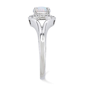 The Black Bow Sterling Silver .01 Ctw (H-I, I2-I3) Diamond & Round Created Opal Ring Size 6