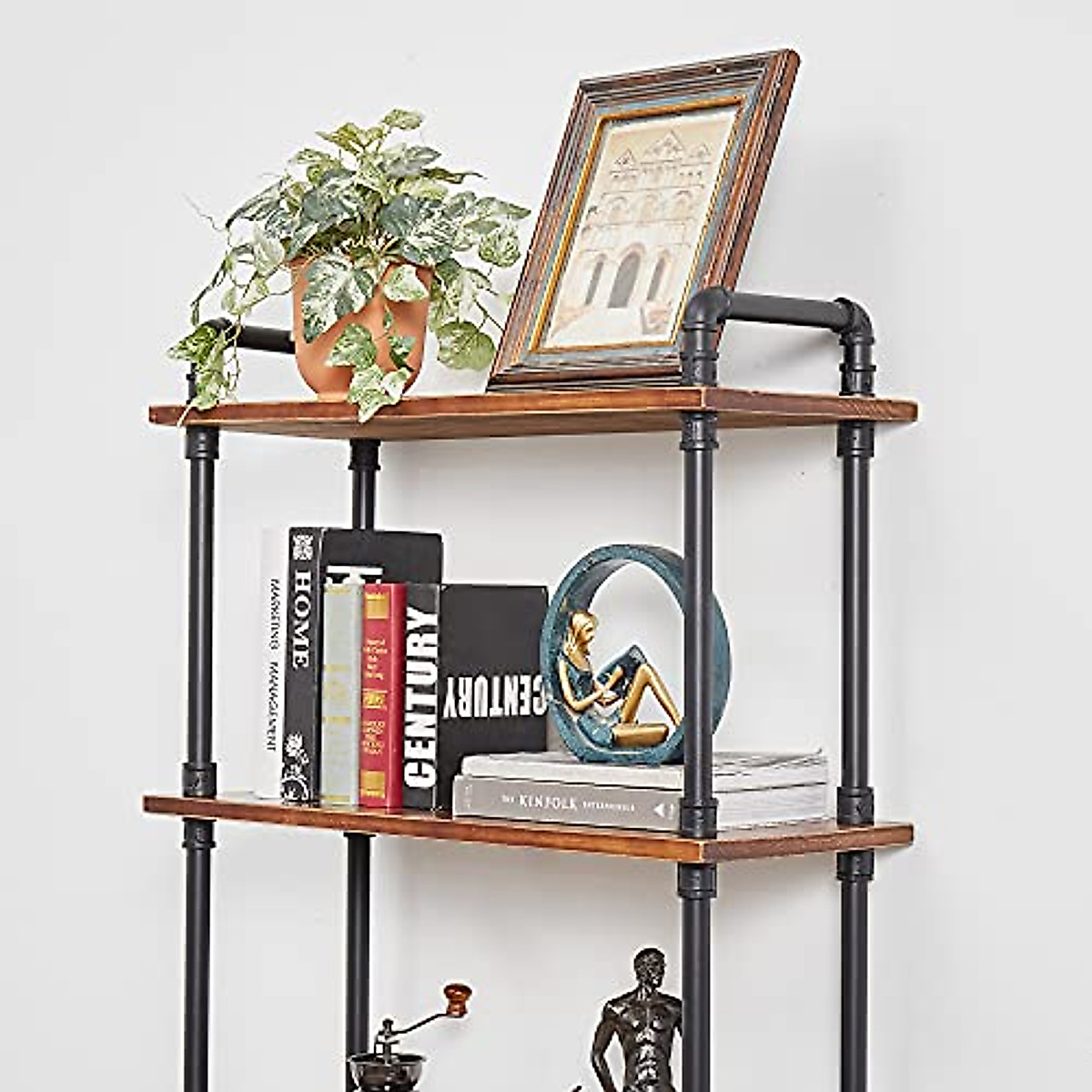 Anynice Industrial 5-Shelf Pipe Bookshelf | Rustic Brown
