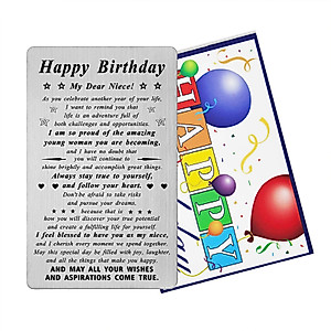 BAZLJY Niece Birhtday Gifts - Metal Engraved Birthday Card for Niece - Happy Birthday My Dear Niece Gifts