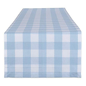 DII Buffalo Check Collection, Classic Farmhouse Table Runner, 14x72, Light Blue & White