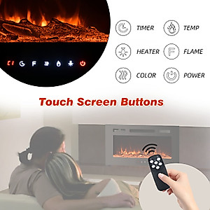 EROMMY 60 in Electric Fireplace Insert,Recessed and Wall Mounted Fireplace with Timer, Free Standing, Remote Control, Touch Screen, Overheating Protection, Log&Crystal, 9 Adjustable Flame, 750/1500W