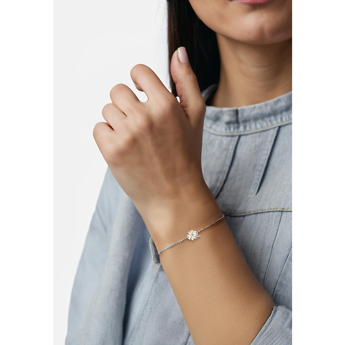 Sofia Milani - Solid 925 Sterling Silver Bracelet for Women - with Zirconia Stone - Cloverleaf Pendant - B0276