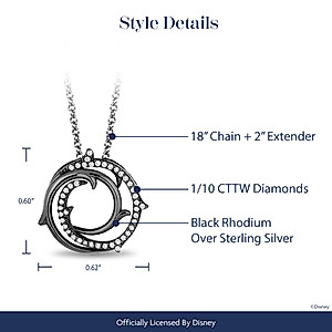 Jewelili Enchanted Disney Fine Jewelry Sterling Silver with Black Rhodium 1/10 Cttw Diamond Maleficent Pendant