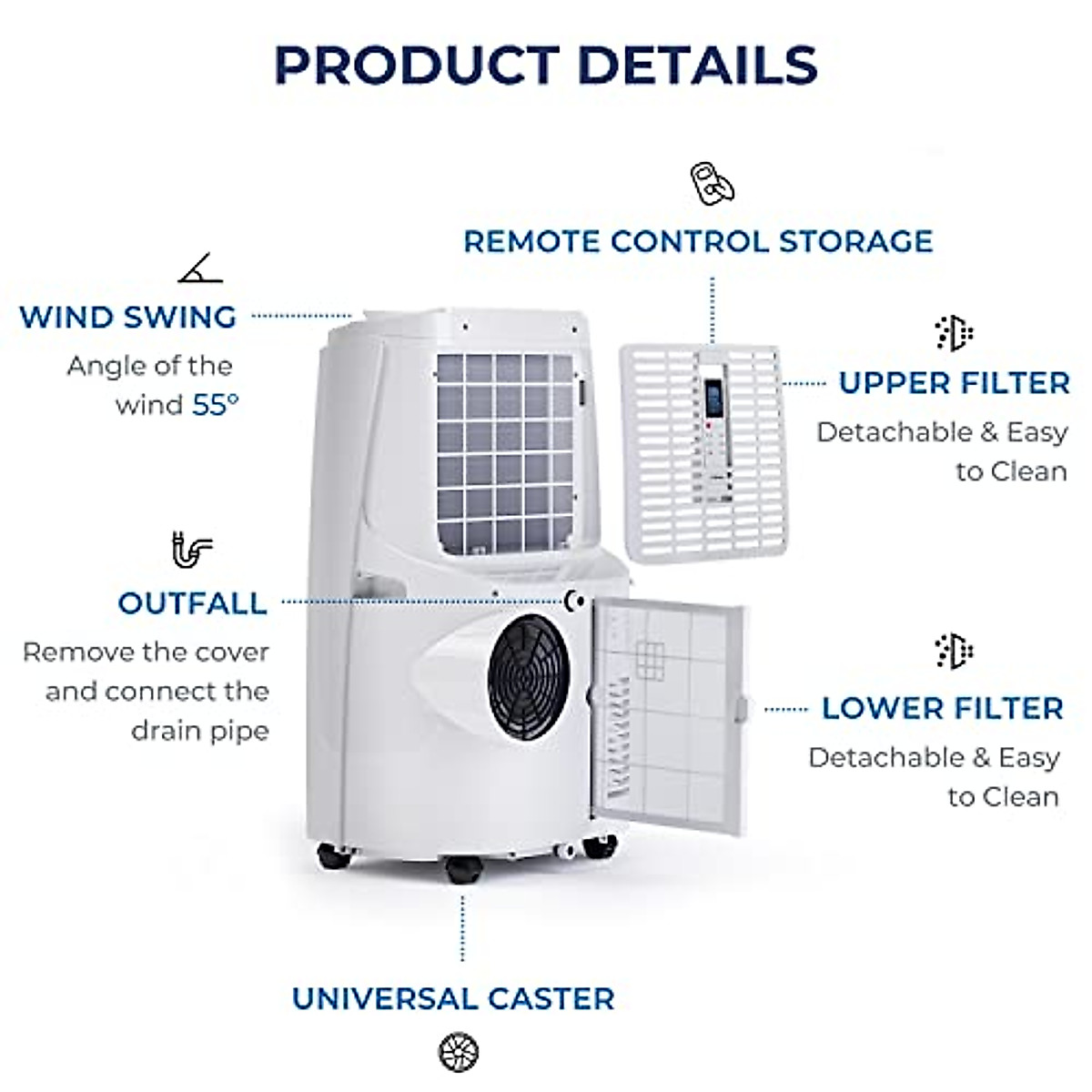 DORTALA 12000 BTU Portable Air Conditioner, 3-in-1 AC Cooling Unit with Dehumidifier & Fan Modes, Remote Control, Cools 450 Sq. Ft, Compact Freestanding Air Conditioner, White (12000BTU)