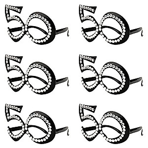 50th Birthday Glasses - Number Crystal Frame, Party Favors, Wedding, Funny Costume Sunglasses, Novelty Eyewear Celebration Decoration for Kids and Adults 6 Pack (50)