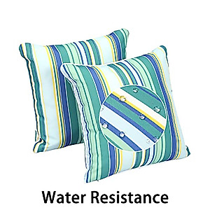Maphissus 2 PCS Outdoor Throw Pillows Included Inserts,18x18 Inches Green Striped Square Pillows,Waterproof Stuffed Pillow for Patio Garden Bench Furniture