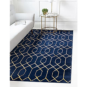 Unique Loom Glam Collection Geometric, Trellis, Metallics, Modern, Chic Area Rug, 9 ft 0 in x 12 ft 0 in, Navy Blue/Gold