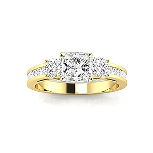 Houston Diamond District - Yellow Gold 3 Stone Channel Set Princess Cut Diamond Engagement Ring with a 0.51 Carat GIA Certified Princess Cut K Color VS2 Clarity Center Stone | 11 5.5 3