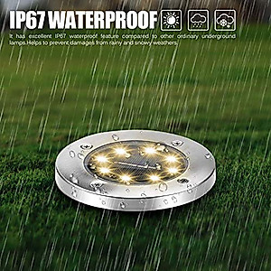 Biling Solar Ground Lights, Solar Disk Lights (8 LEDs /4 Pack) Outdoor Waterproof Solar Garden Lights for Pathway Outdoor in-Ground Lawn Yard Deck Patio Walkway - Warm White
