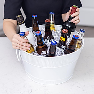 BREKX White Galvanized Beverage Bucket and Wine Bucket Chiller for Parties, Leak & Rust Resistant, Sealed, Large Ice Bucket for Cocktail Bar, 12-Quart / 4 Gallon Bucket