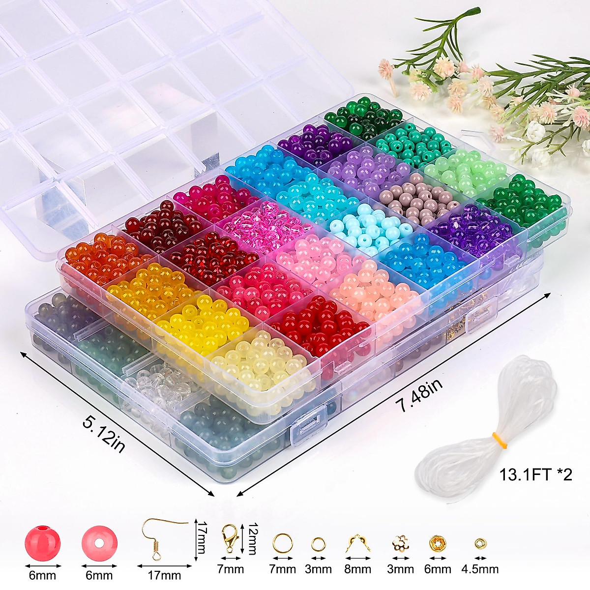XSEINO 2500 PCS 46 Colors Glass Beads，6mm Round Crystal Beads for Jewelry Making,for Bracelets Jewelry Making and DIY Crafts