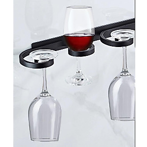GeLive 15 Inch Wall Mounted Stemware Holder Under Cabinet Wine Glass Rack Glasses Storage Hanger Organizer for Bar Kitchen Aluminum Alloy Black