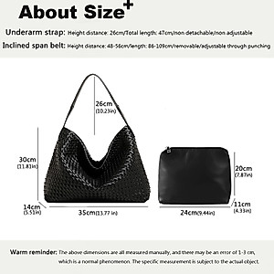 Women Boston Bag Woven Vegan Leather Handbags Female Satchel Messenger Bag Fashion Shoulder Crossbody Bag Casual Hobo (Black)