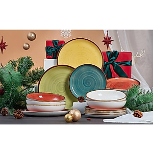 ONEMORE Porcelain Plates Set 10.5 inch Large Dinner Plates for Salad Dessert Ceramic Serving Plate Set of 4, Microwave and Dishwasher Safe