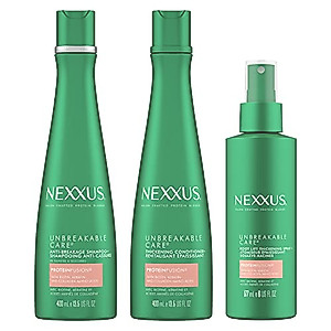 Nexxus Unbreakable Care Shampoo, Conditioner, and Leave-In Spray 3 Pack For Fine and Thin Hair with Keratin, Collagen, Biotin
