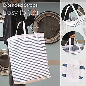 Hinwo 2-Pack 70L Extra Large Canvas Fabric Storage Bins with 77L Laundry Hamper, Grey Stripe