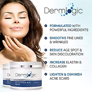 Glycolic Cream 15% - Natural Anti Aging Exfoliator to Smooth Away Fine Lines & Wrinkles & Improve a Dull Looking Complexion. Includes A.H.A & Green Tea Moisturizer for Face & Body.