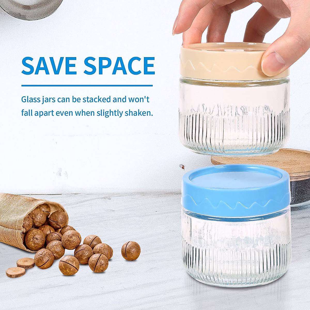 GULFLIN 12 Pack Glass Jars with Screw Lids for Overnight Oats Snacks Candle Canning Spice Wide Mouth Leak-proof Storage Containers Airtight - Reusable Stackable Kitchen Canisters Set