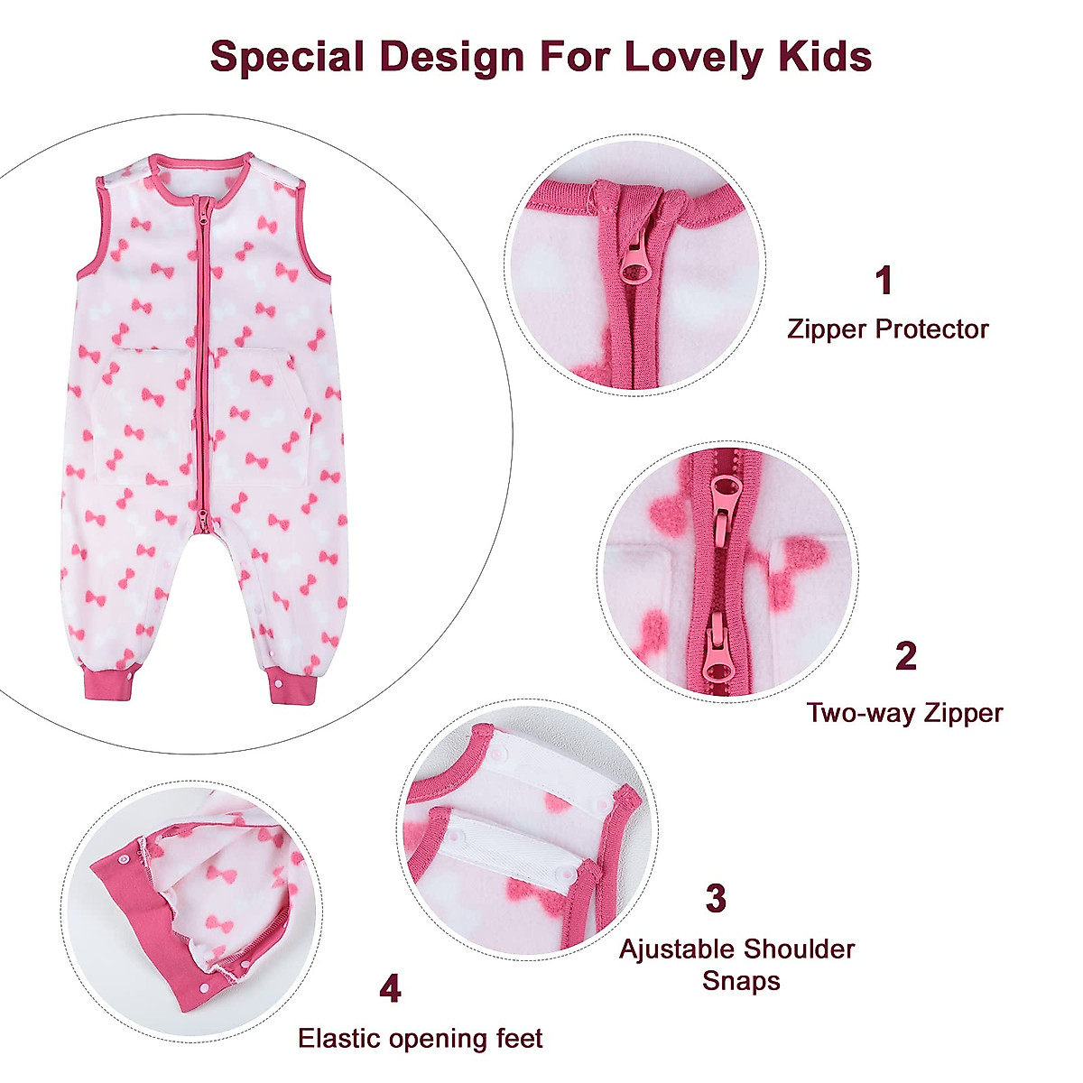 MooMoo Baby Sleep Sack with Feet Fleece Sleeveless Baby Sleeping Bag with Legs Toddler Wearable Blanket 6M-3T