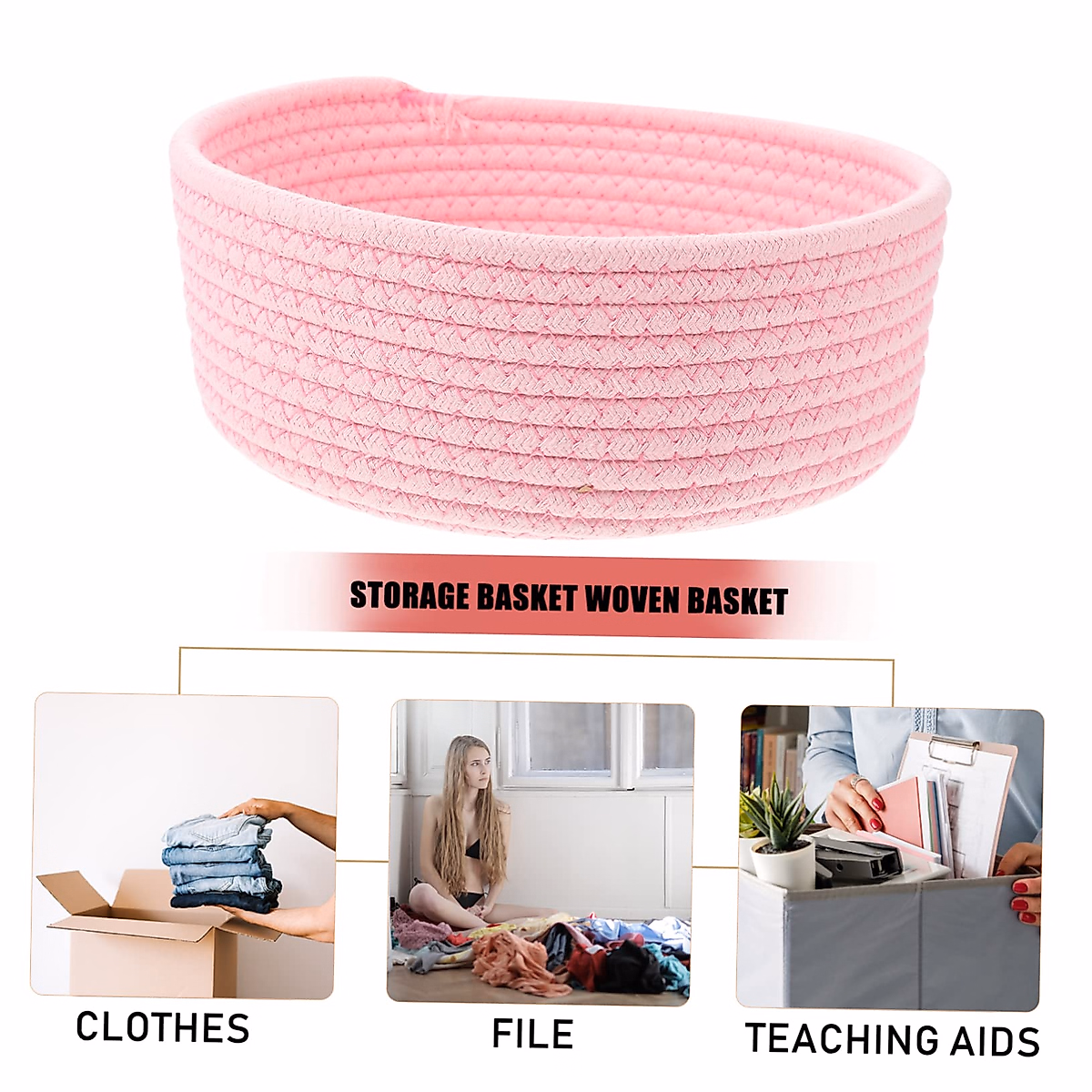ibasenice Portable Pink Cotton Rope Woven Basket Laundry Hamper