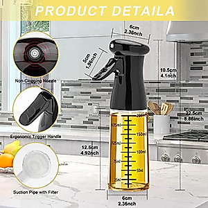 Olive Oil Sprayer for Cooking, 200ml Glass Oil Sprayer Mister, Olive Oil Spray Bottle, Refillable Food Grade Oil Vinegar Spritzer Sprayer Bottles for Kitchen, Widely Used Air Fryer, Salad, Baking