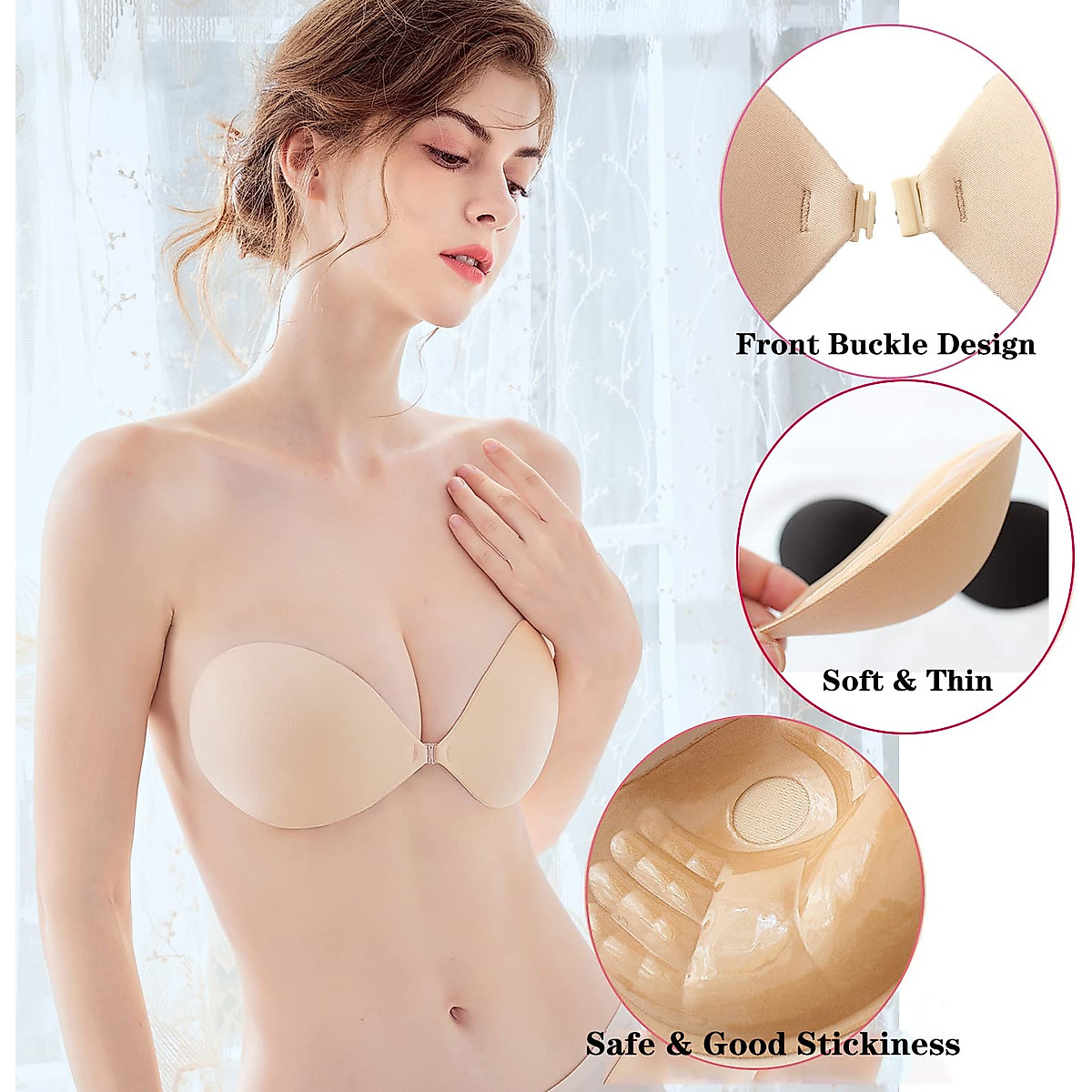 Sticky Bra,Backless Strapless Bra Push Up,Adhesive Invisible Lift Up Bras for Women Wedding Dresses Reusable,Black