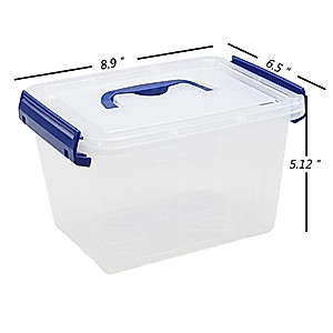 Jandson 3.5 Liter Clear Storage Bin, Latching Box Container with Blue Handle, 6 Packs