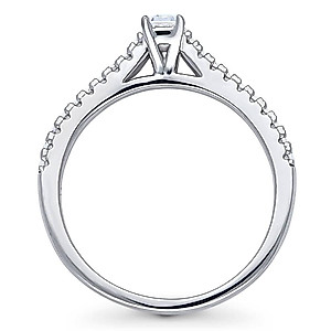 BERRICLE Sterling Silver Solitaire Wedding Engagement Rings 0.3 Carat Emerald Cut Cubic Zirconia CZ Promise Ring for Women, Rhodium Plated Size 4