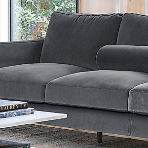 YESHOMY Rivet Mid-Century Upholstered Modern Sofa Couch No Assembly Required Loveseat with Sturdy Wooden Feet, 77" W, Dark Gray Without Shaded Velvet