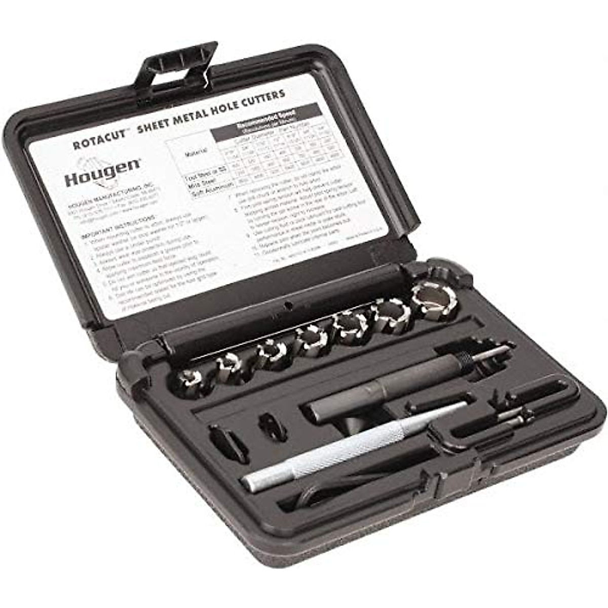 Hougen 11075 RotaCut High Speed Steel Cutter Kit 5/16”, 3/8", 7/16”, 1/2", 9/16”, 5/8, 3/4", 1/4" Cutting Depth, Bright Finish, 3/8" Shank