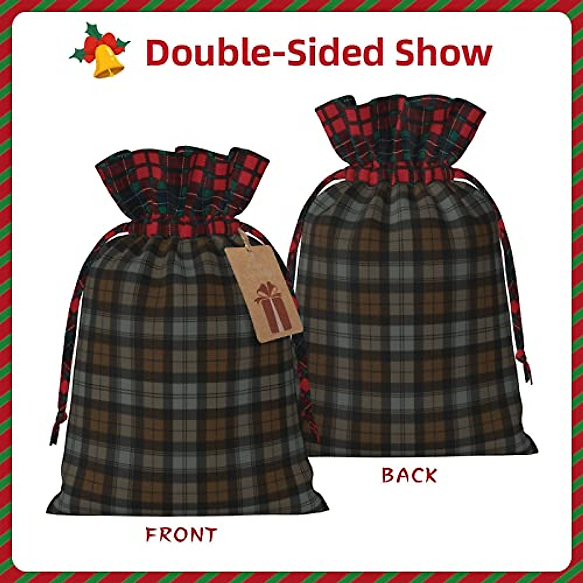 Christmas Drawstring Gift Bags Scottish-Plaids-Brown-Tartan Buffalo Plaid Drawstring Bag Party Favors Bags