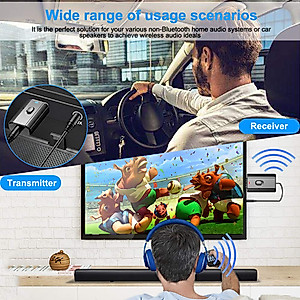 BAVNCO Bluetooth Car Adapter, Mini Bluetooth 5.0 Stereo Transmitter Receiver Wireless 3.5mm Aux Jack Adapter Hands-Free Car Kit Built-in Mic for Car Aux, Home Stereo, Headphones, PC,TV and More