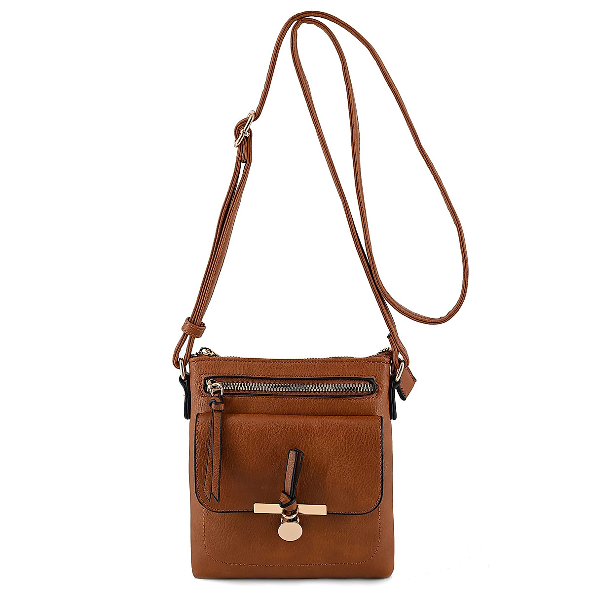 V+BENIE Gold Button Small Crossbody Bag, Brown