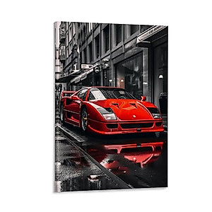 Car Poster Ferrari F40 Supercar Posters Racing Car Canvas Wall Art For Boy's Bedroom SuperCar Wall Decor Frame-style 16x24inch(40x60cm)