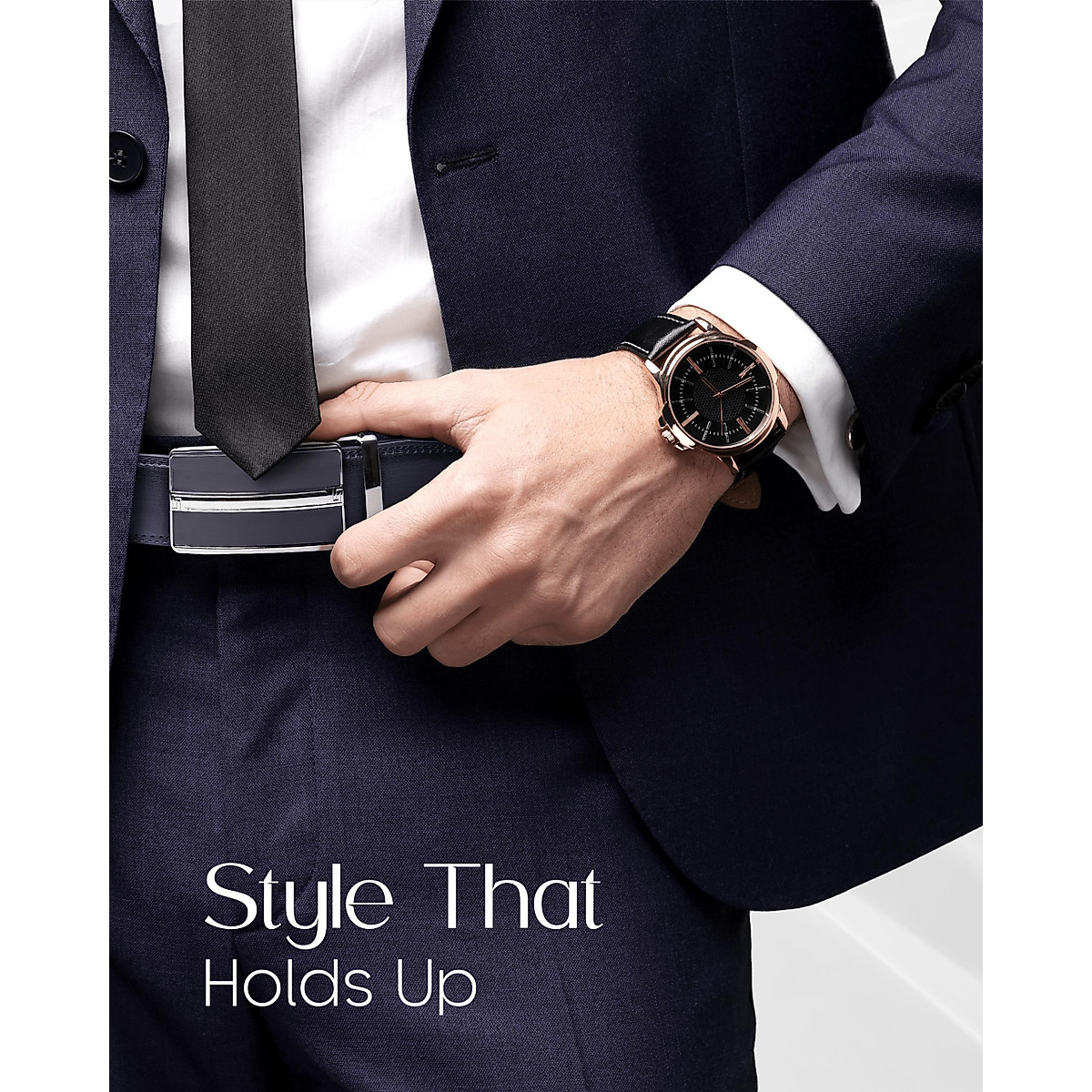 Access Denied Leather Ratchet Belts For Men - Mens Belt With Automatic Sliding Buckle For Suits, Jeans And Uniform - Designed In The USA - Gifts For Men