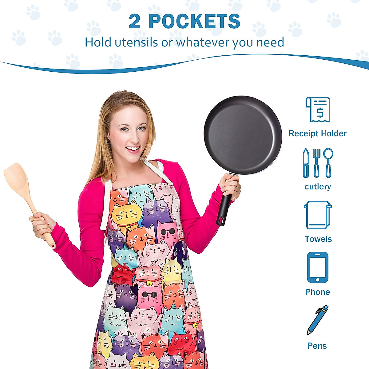 ASPMIZ Floral Aprons for Women with Pockets, Waterproof Chef Apron Women Flowers for Party Painting Gardening, Adjustable Bib Kitchen Cooking Apron for Women Mom Adults Girls, 27.6 x 31.5 Inch, Red