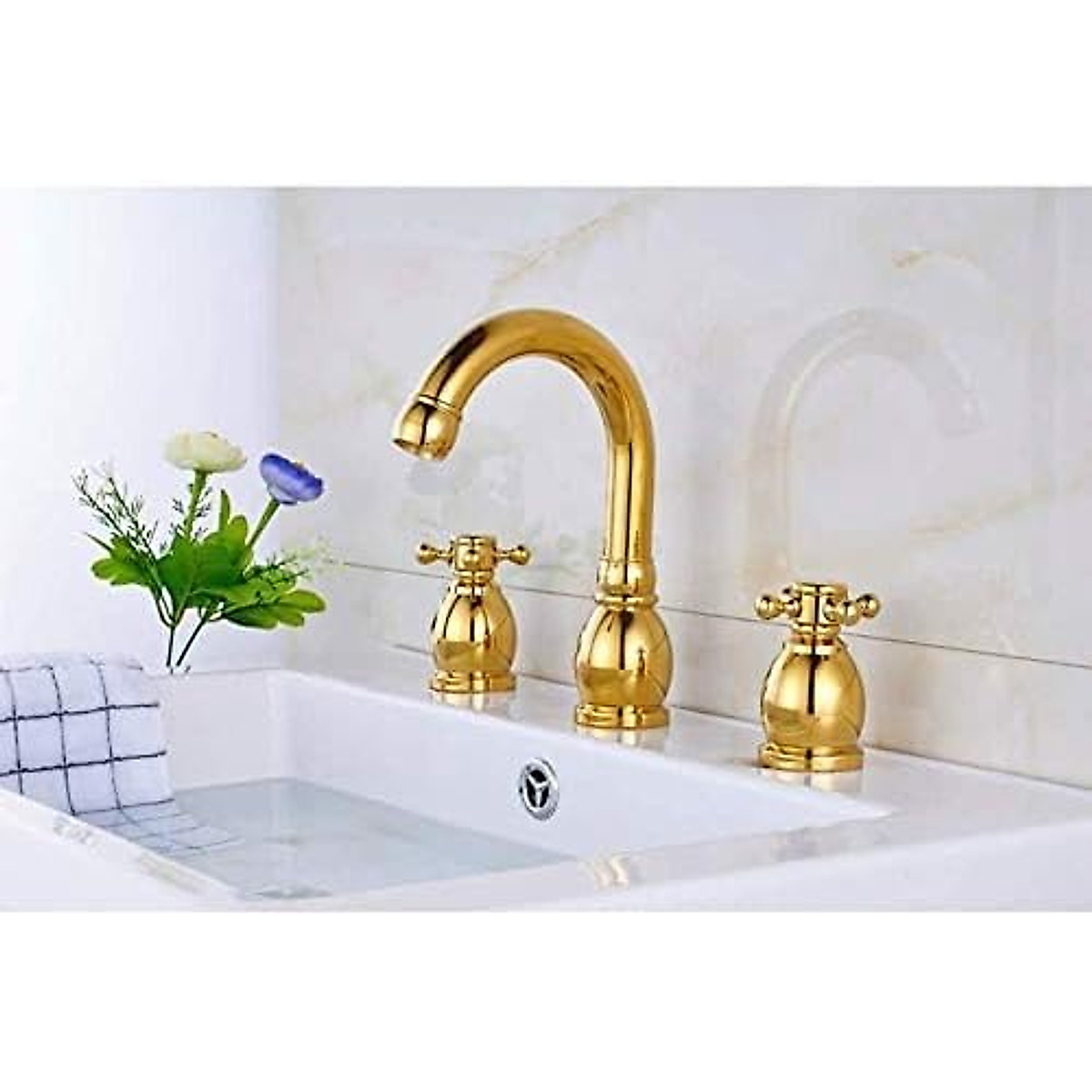 SGeneE Kitchen Taps Kitchen Tap Faucet Widely Used Basin Faucet Double Handle Sink Mixer Tap Bathtub Sink Mixer Faucet Deck Mounted 3 Holes Hot Cold Faucet