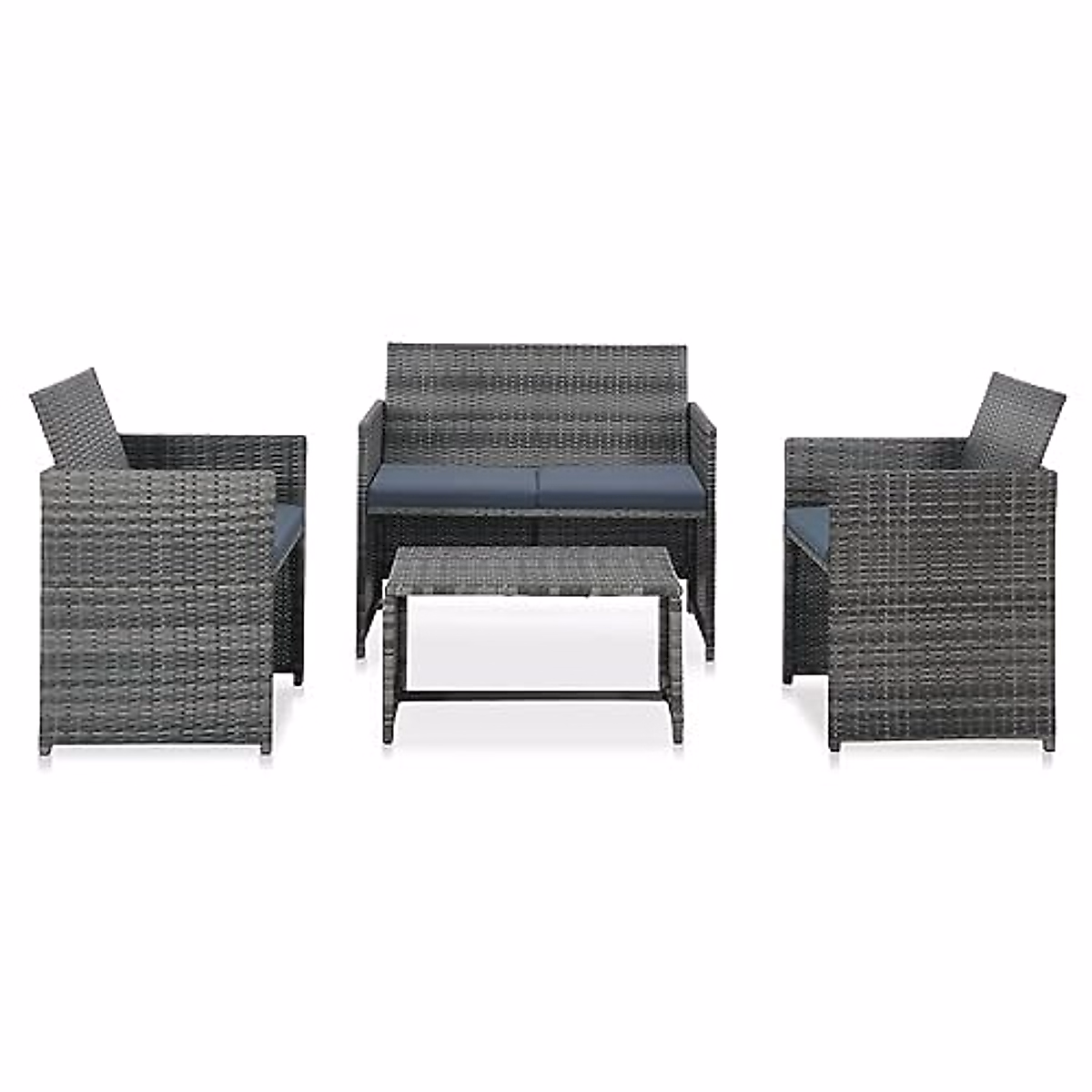 REWIS Conversation Sets Patio,Patio Furniture Set,Outdoor Wicker Furniture, 4 Piece Patio with Cushions Set Poly Rattan Gray