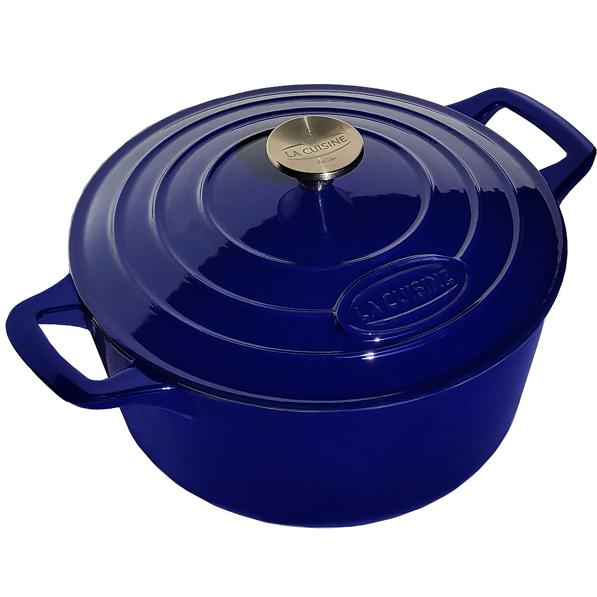 La Cuisine Enameled Cast Iron Dutch Oven Casserole Dish Pot with Lid, 5 QT 10.3” Dia. Cream White Enamel Interior 2-tone Sapphire Enamel Coating Exterior Oven-Safe