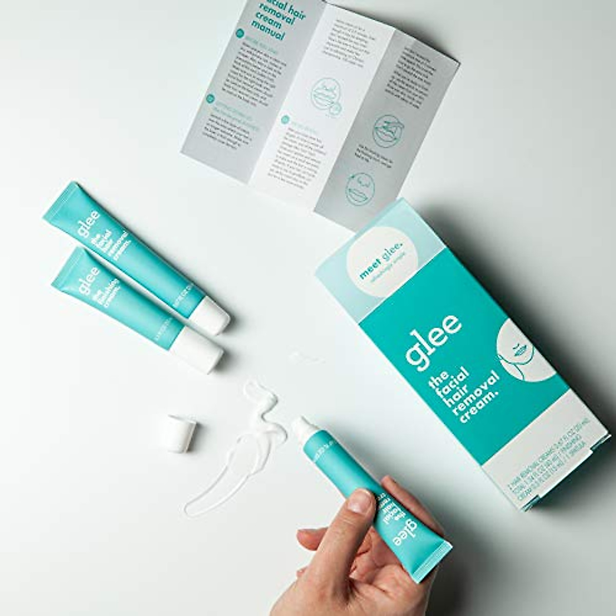 JOY Glee Women's Facial Hair Removal Cream Kit -2 Facial Hair Removal Creams + Finishing Cream + Face Mask Applicator, Pink, 1 Count