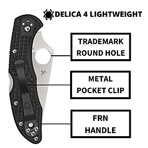 Spyderco Delica 4 Lightweight Knife with Flat Ground Steel Blade and Wildland Firefighter Foundation Black FRN Handle - CombinationEdge - C11FPSBKRD