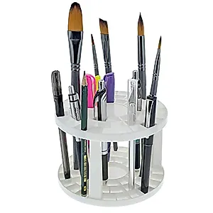 U.S. Art Supply Plastic Artist Round 50 Hole Paint Brush Holder and Organizer - Rack Holds Paintbrushes, Makeup Cosmetic Brushes, Pencils, Pens, Markers, Art Tools, Desk Stand - Students, Teachers