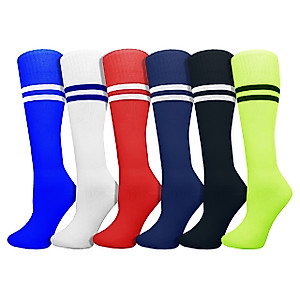 Winterlace Kids Soccer Socks, 6 Pairs for Boys Girls, Youth Knee High Athletic Sports Football Gym School Team Pack Children (as1, alpha, s, regular, Assorted)