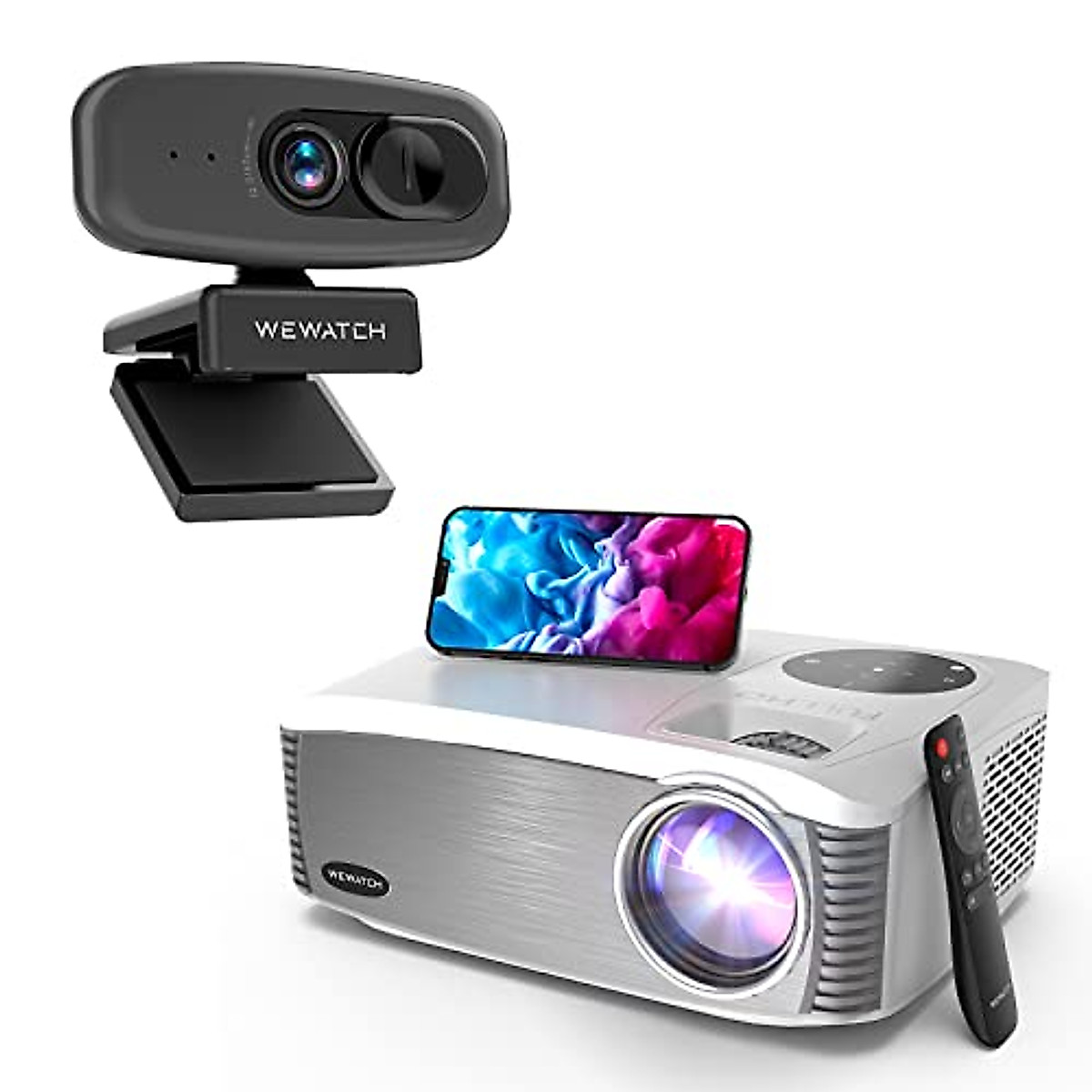 WEWATCH V70S Native 1080P Projector, with PCF1 Web Camera,500 ANSI Lumen 20,000LM 5G WiFi Bluetooth Projector for Indoor Office, Full HD Home Theater Movie Projector, Portable Video Projector